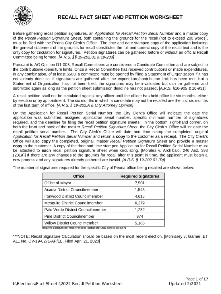 recall fact sheet and petition worksheet Doc Template | pdfFiller