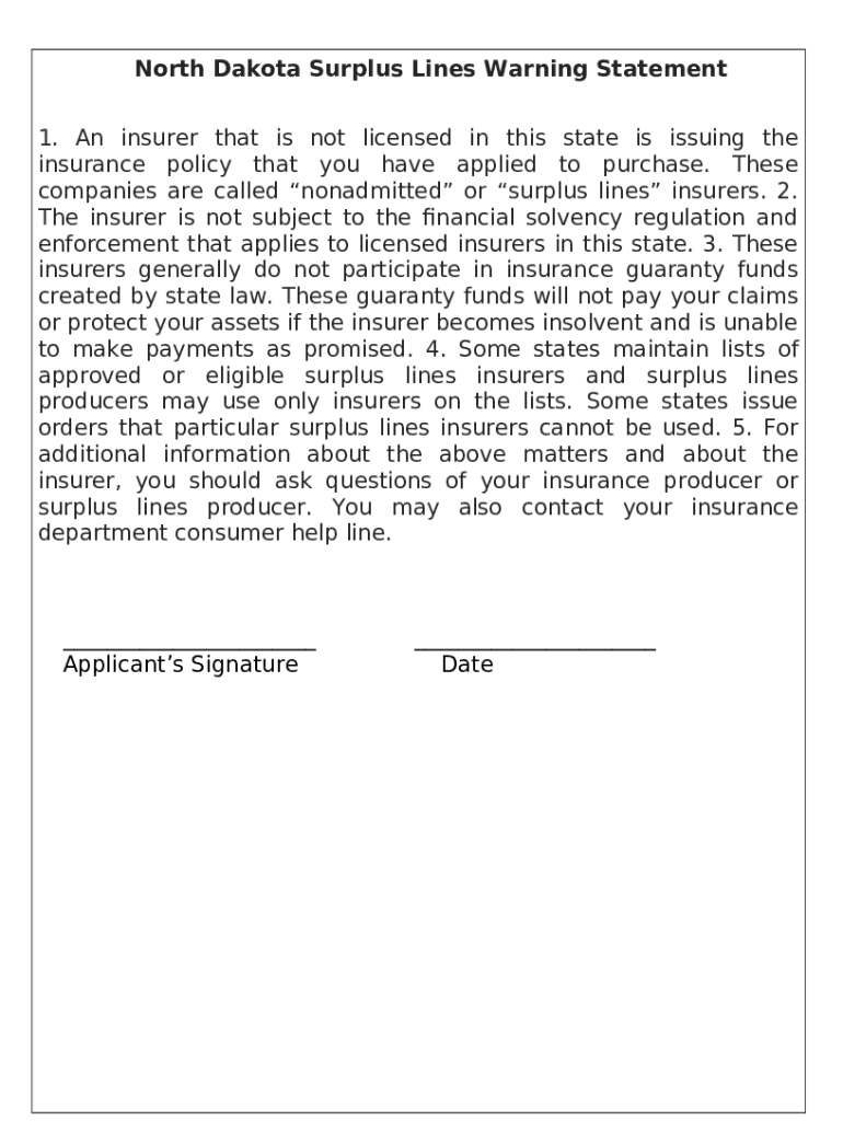 Surplus Lines Application Doc Template | pdfFiller
