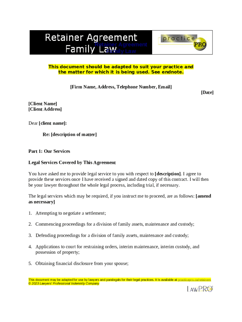 Retainer Agreement Family Law. This document should be ... Doc Template ...