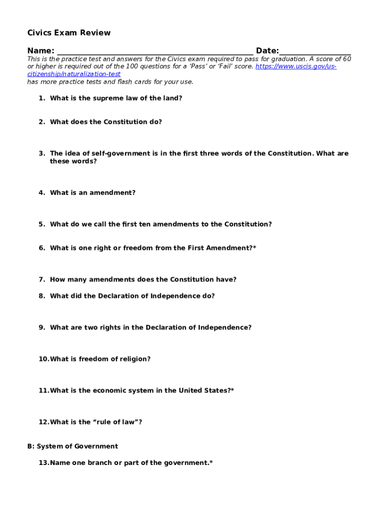 Sample-Basic-Civics-Test.pdf Doc Template | pdfFiller