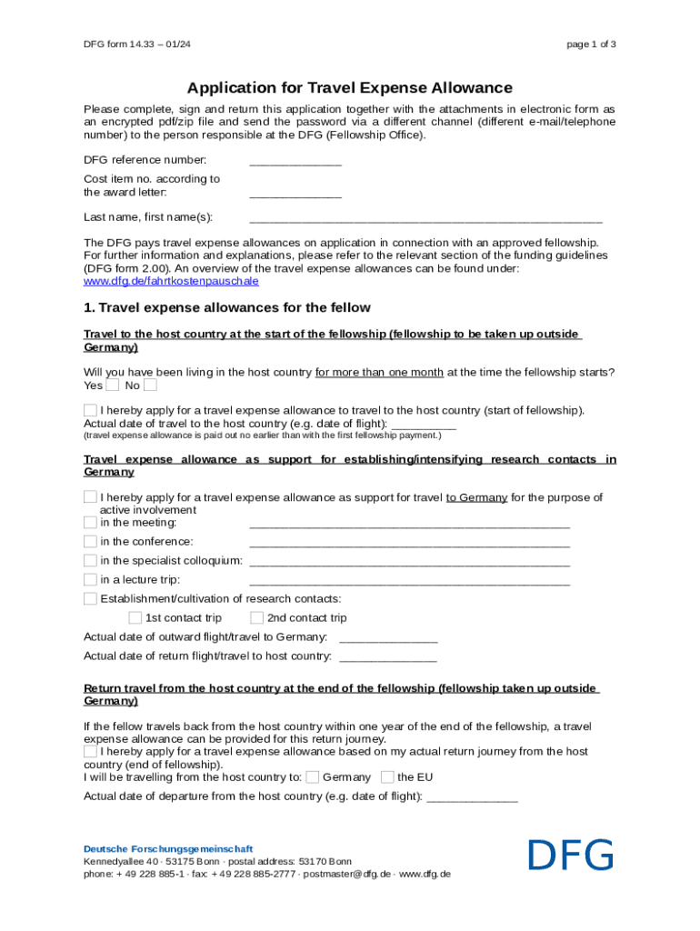 Application for Travel Expense Allowance Doc Template | pdfFiller