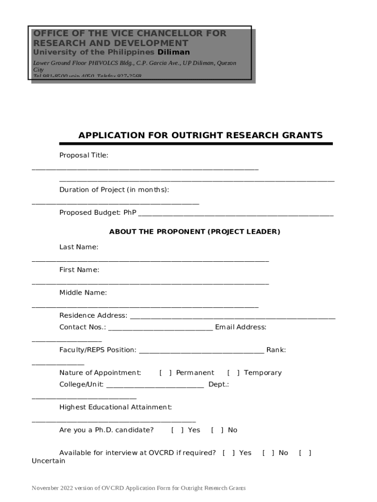Application s - ProjectsOVCRD - projects ovcrd upd edu Doc Template | pdfFiller