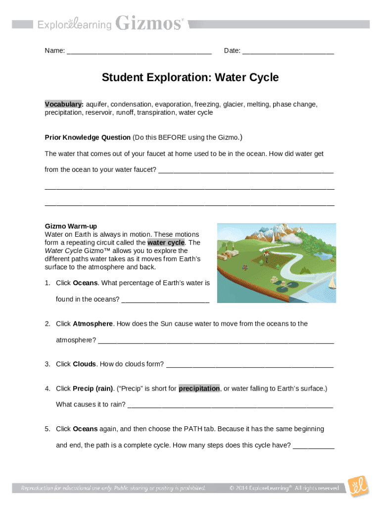 Water Cycle Gizmo-Student-Sheet-1un5imm - Name Doc Template | pdfFiller