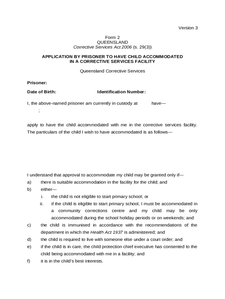 2 - Application by Prisoner to have Child Accommodated in a corrective ...