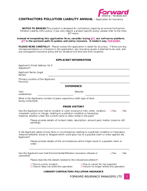CONTRACTORS POLLUTION LIABILITY ANNUAL Application for Insurance Doc ...