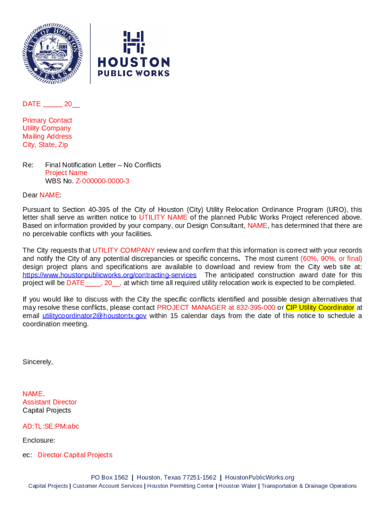 Private Utility Final Notice No Conflicts Doc Template | pdfFiller