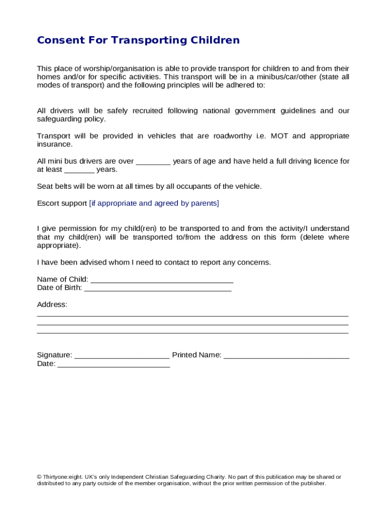 1.1 3 Consent for Transporting Children Doc Template | pdfFiller