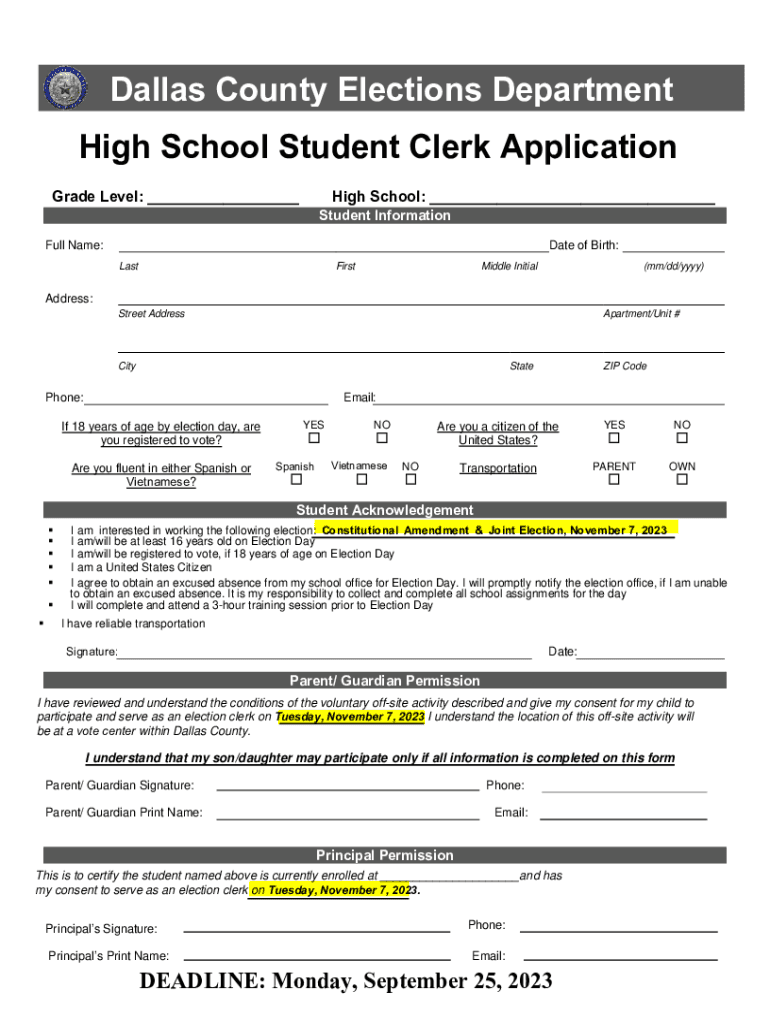 Fillable Online STUDENT-ELECTION-WORKER-APPLICATION- ... Fax Email ...