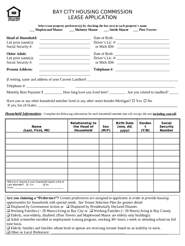 BAY CITY HOUSING COMMISSION RENTAL INATION Doc Template | pdfFiller