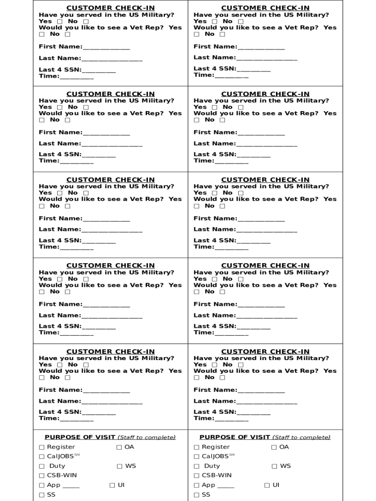 CUSTOMER CHECK-IN Doc Template | pdfFiller