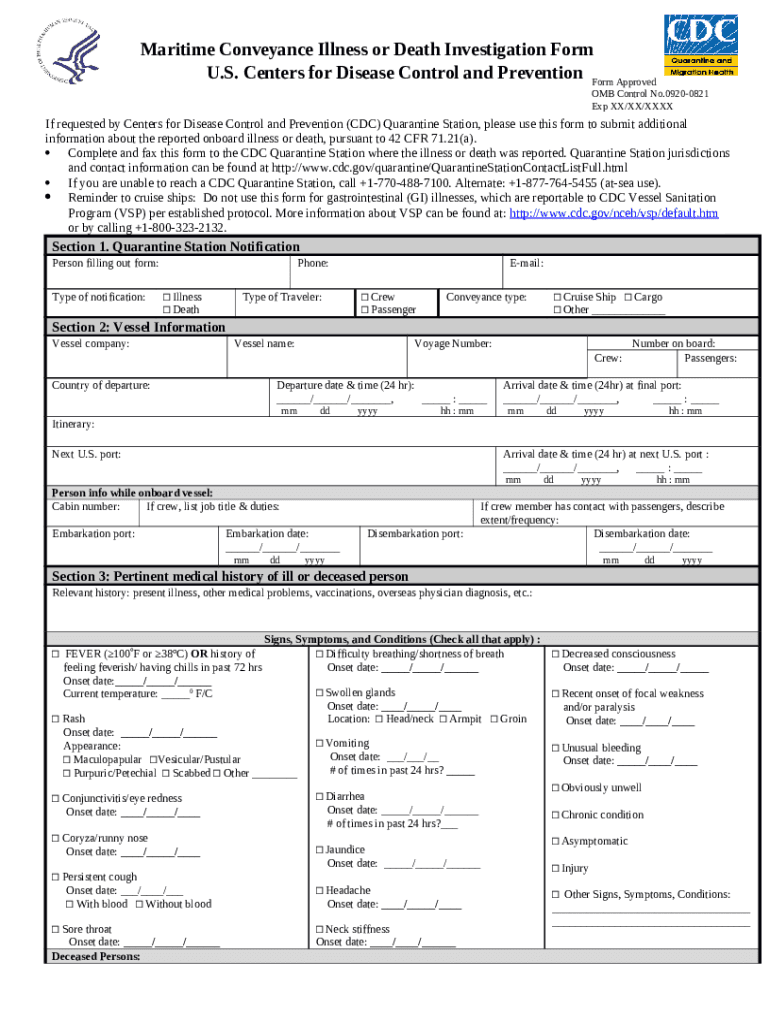 Maritime Conveyance Illness or Death Investigation ... Doc Template ...