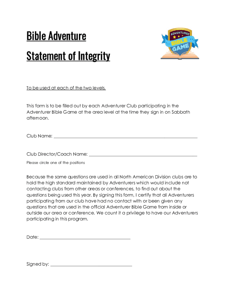 Fillable Online Statement Of Integrity Form Fax Email Print - pdfFiller