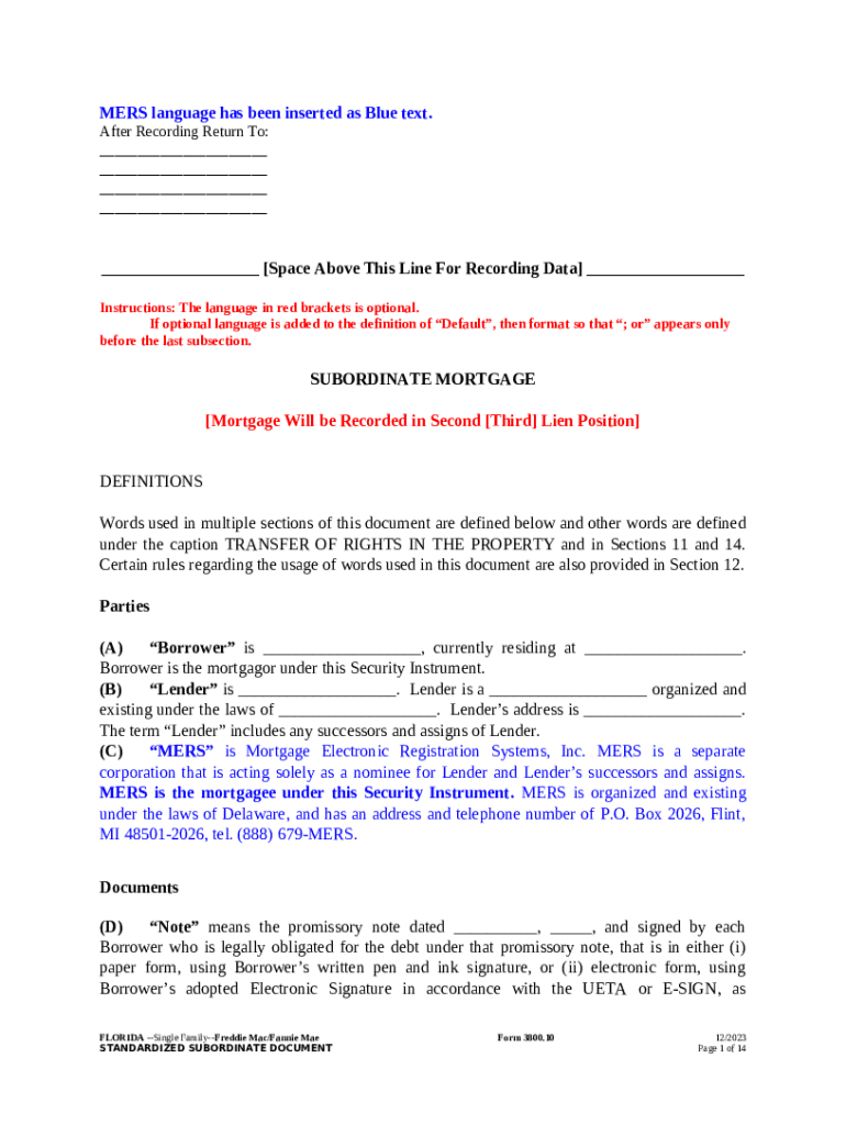 Standardized Subordinate Lien Documents Doc Template | pdfFiller