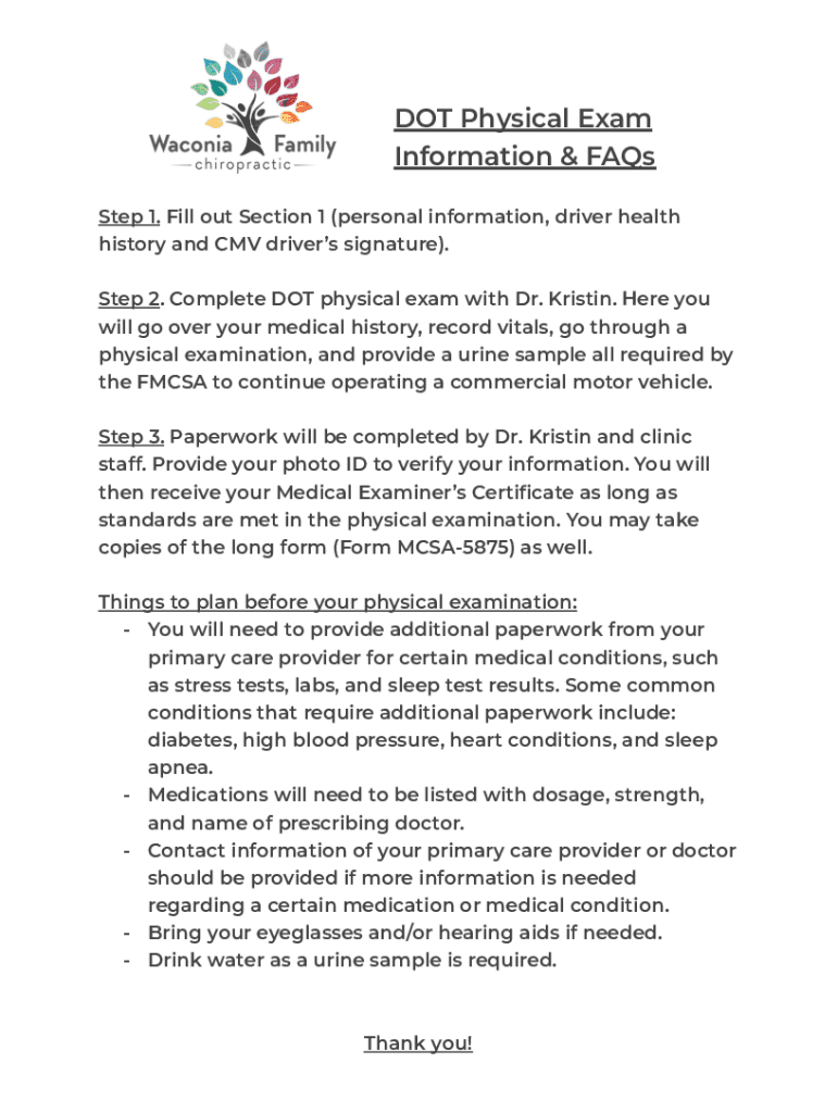 Fillable Online The DOT Medical Exam Forms for CMV Drivers Fax Email ...