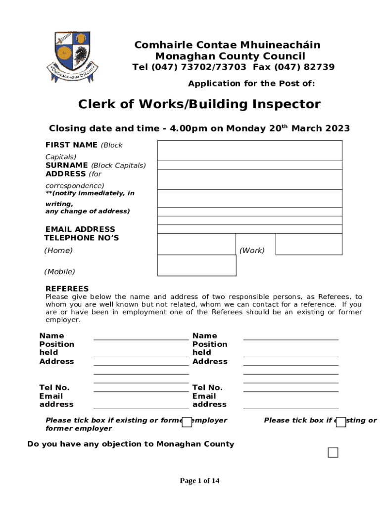 Application Clerk Of Works Doc Template | pdfFiller