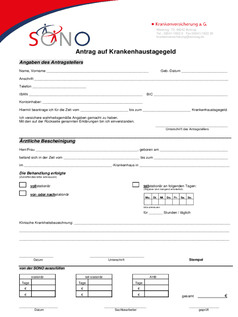 Ausfüllbar Online Antrag auf Krankenhaustagegeld Fax Email Drucken ...