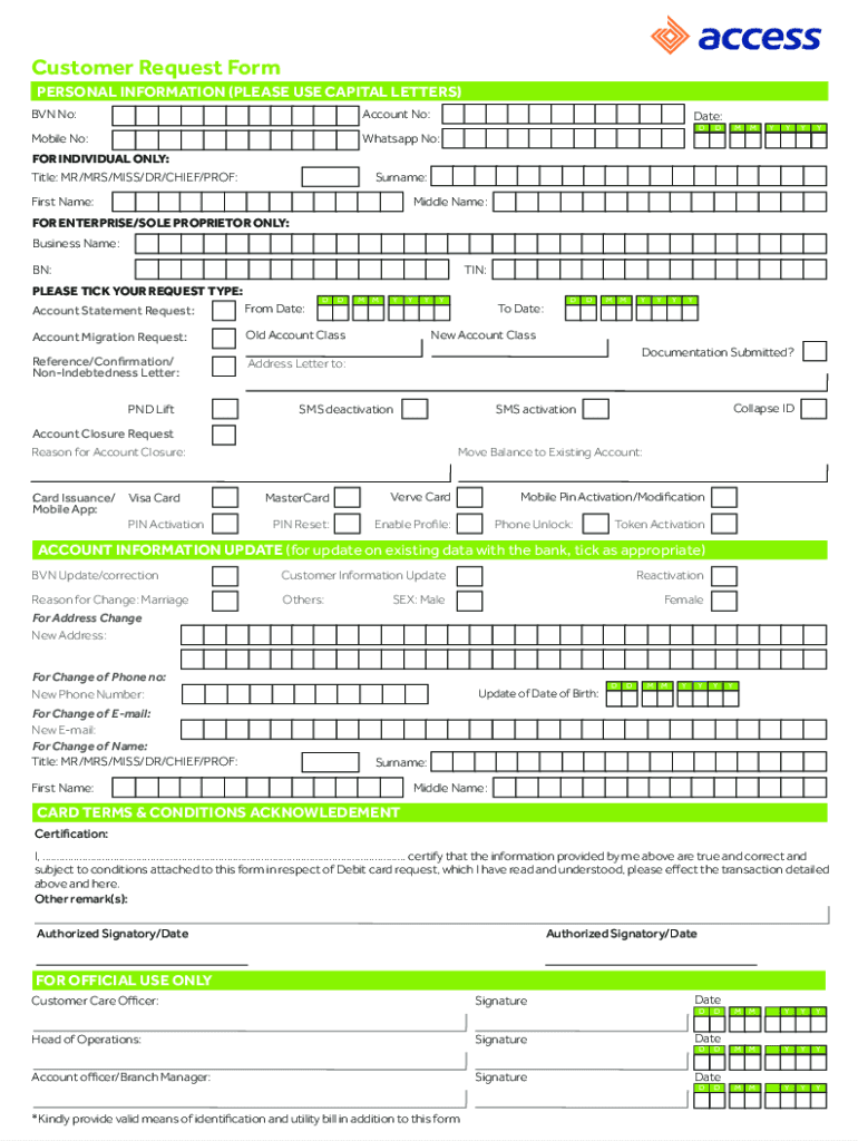 Access Bank Customer Request Form - Fill Online, Printable, Fillable ...