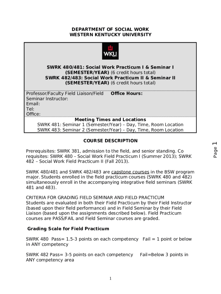 Social Work Practicum I and Field Seminar I Doc Template | pdfFiller