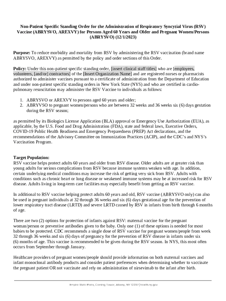 Non-Patient Specific Standing Order for the Administration ... Doc ...