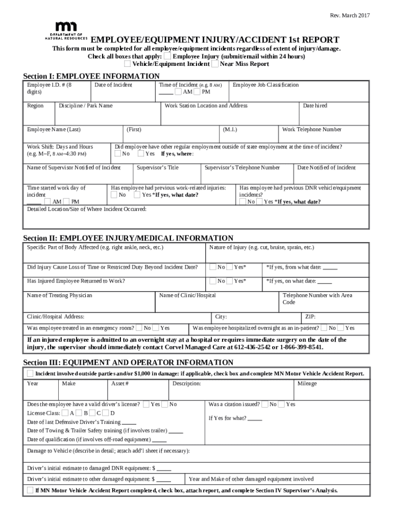 EMPLOYEE VEHICLE OR EQUIPMENT INCIDENT REPORT Doc Template | pdfFiller