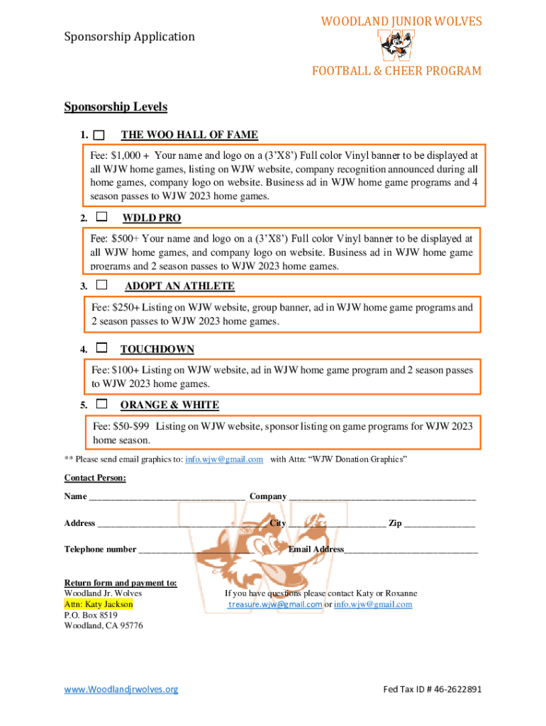 Fillable Online WOODLAND JUNIOR WOLVES FOOTBALL & CHEER ... Fax Email ...