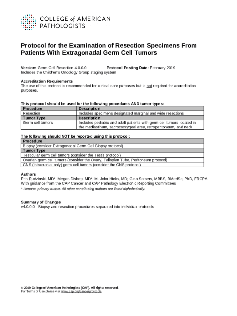 CAP Germ Cell Resection Cancer Protocol Doc Template | pdfFiller