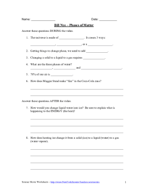 Fillable Online Bill Nye-Phases of Matter Worksheet.docx - Course Hero ...