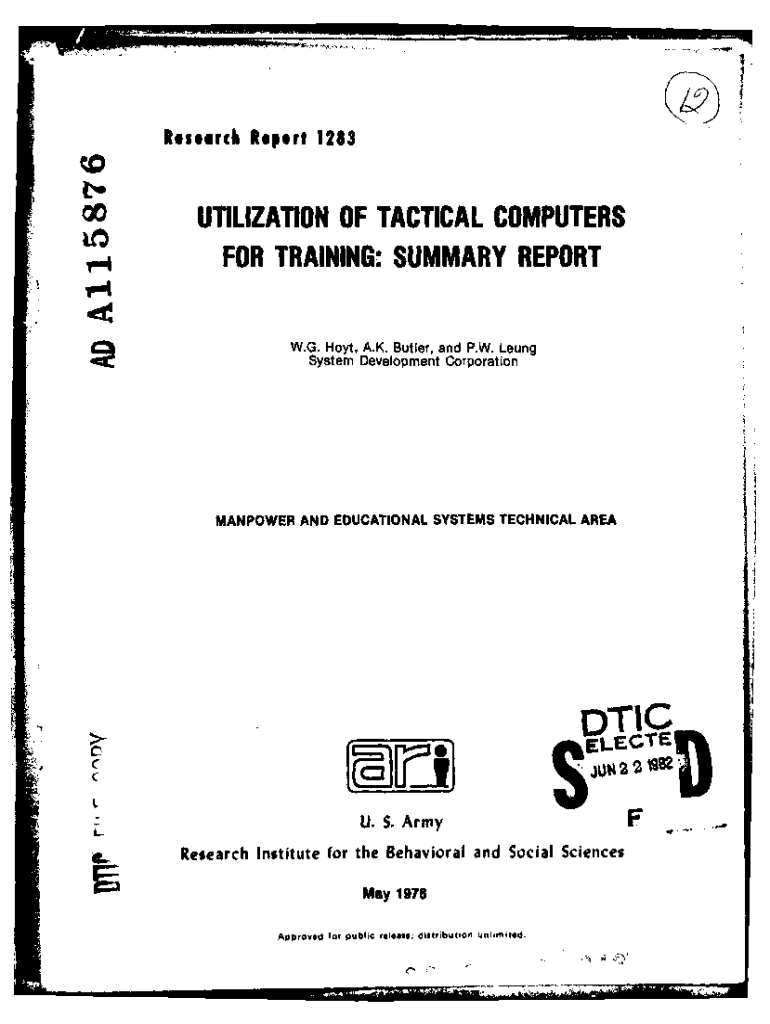 Fillable Online Utilization of Tactical Computers for Training: Summary Report Fax Email Print ...