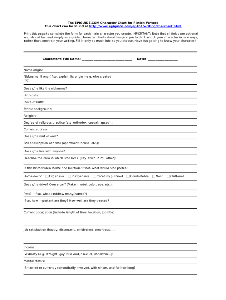 Character Chart Online - Fill Online, Printable, , Blank Doc Template | pdfFiller