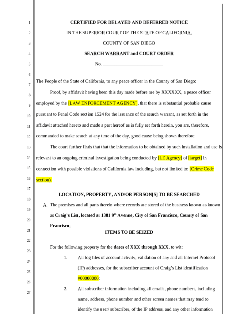 CERTIFIED FOR DELAYED AND DEFERRED NOTICE Doc Template | pdfFiller
