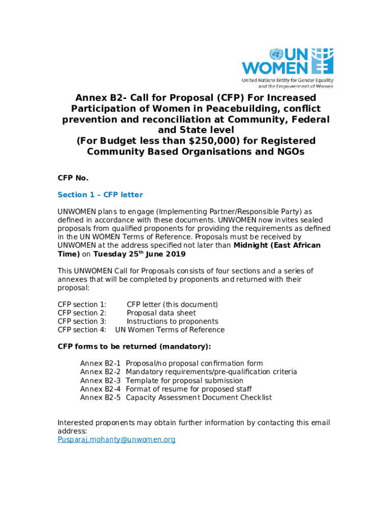 Annex B2- Call for Proposal (CFP) Template (For Budget ... Doc Template | pdfFiller