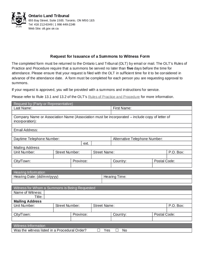 OLT-Request-for-Issuance-of-a-Summons-to-Witness- ... Doc Template | pdfFiller