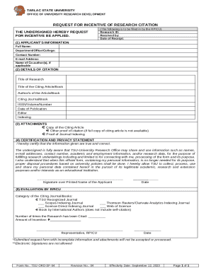 Tsu Ord Sf 54 Request For Incentive Of Research Citation Doc Template ...