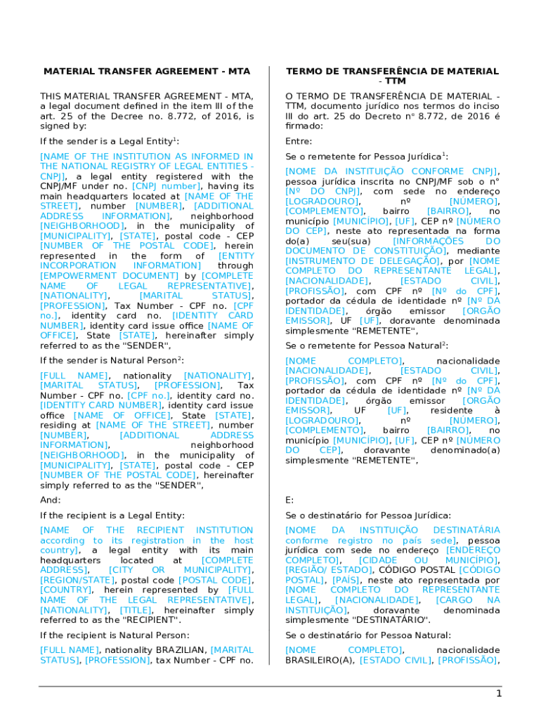 Material Transfer Agreement (MTA)Glossary - ORSP Doc Template | pdfFiller