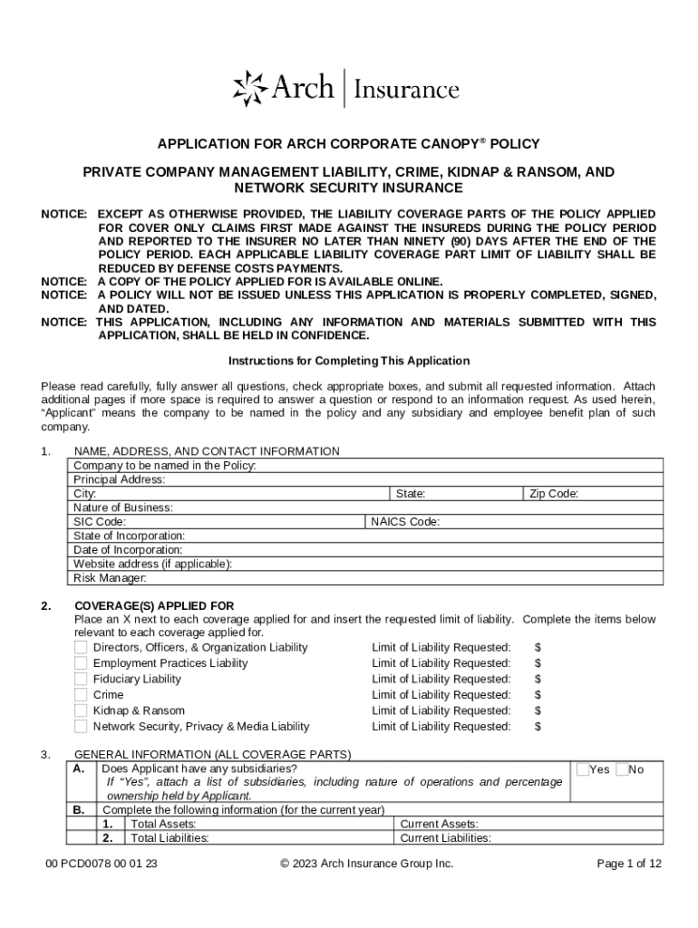 Arch-Supplemental-Coverages-Application-Crime-Kidnap- ... Doc Template ...