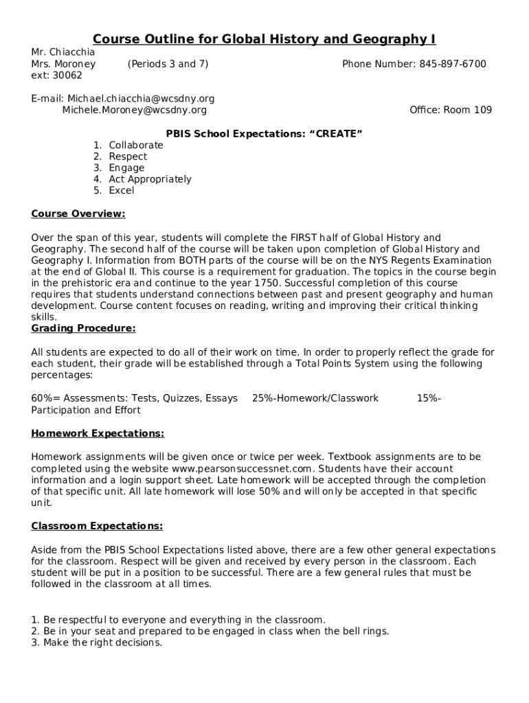Course Outline for Global History and Geography I Doc Template | pdfFiller