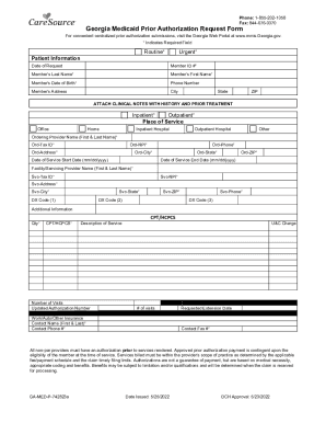 Fillable Online Georgia Medicaid Prior Authorization Request Form Fax ...