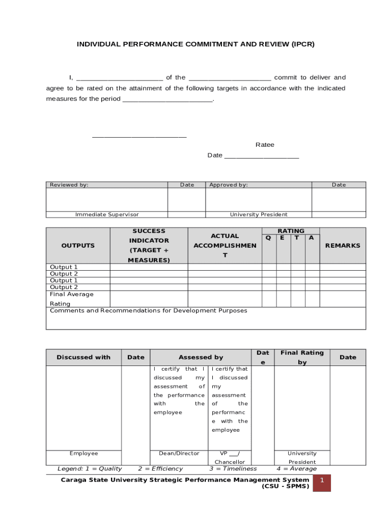 individual perance commitment & review (ipcr) Doc Template | pdfFiller