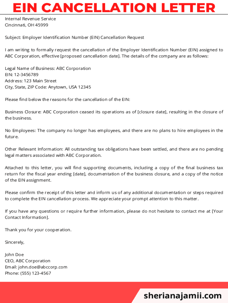 Ein Cancellation Letter Sample - Fill Online, Printable, Fillable ...