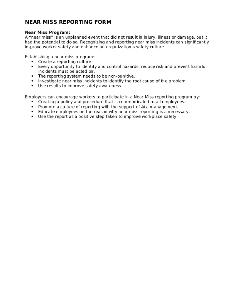 Near Miss Reporting Excel - Fill Online, Printable ... Doc Template ...