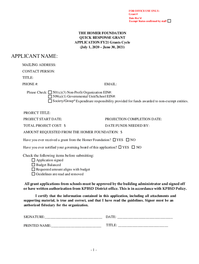 Fillable Online FY21-Quick-Response-Grant-Application-FINAL. ... Fax Email Print - pdfFiller