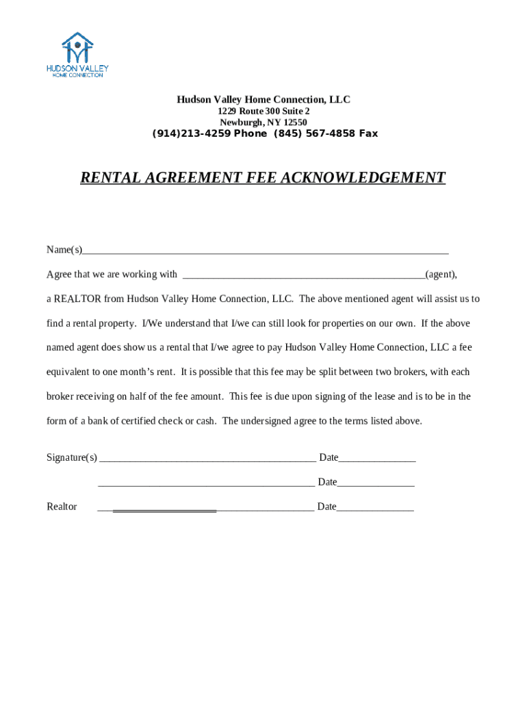 rental agreement fee acknowledgement Doc Template | pdfFiller