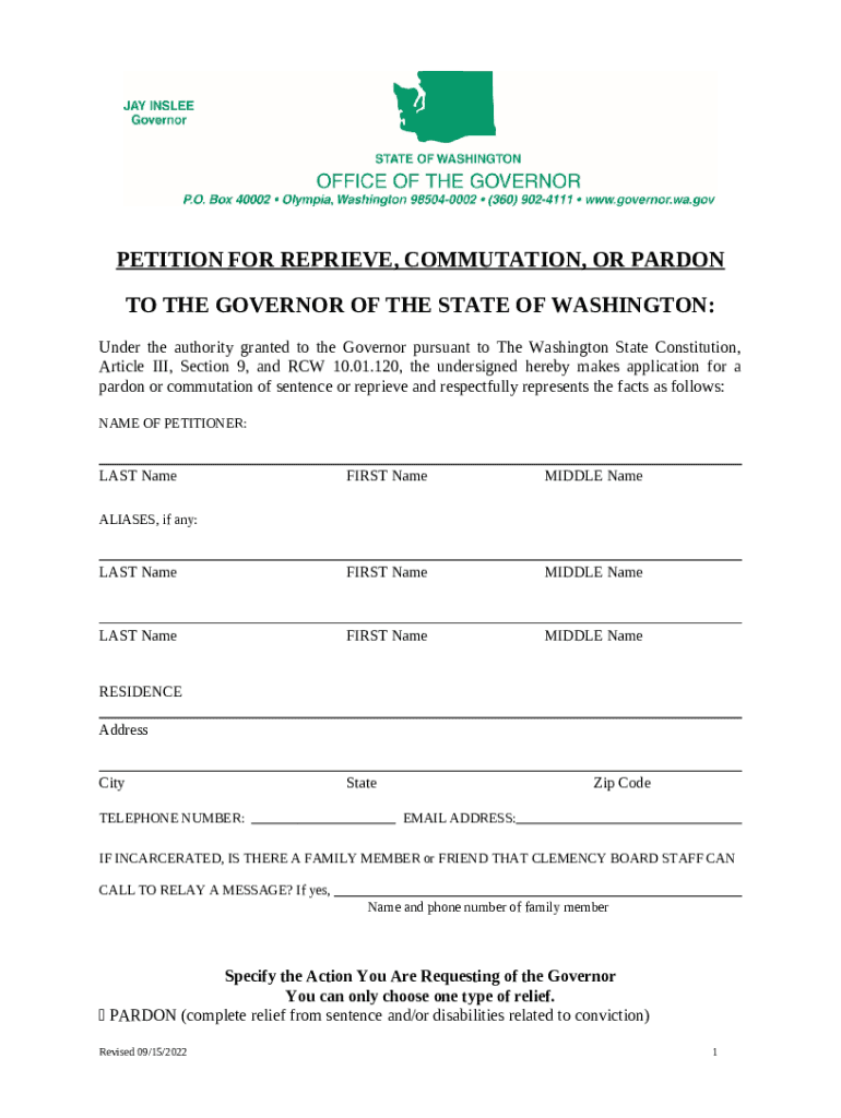 petition for reprieve, commutation, or pardon to the ... - governor wa ...