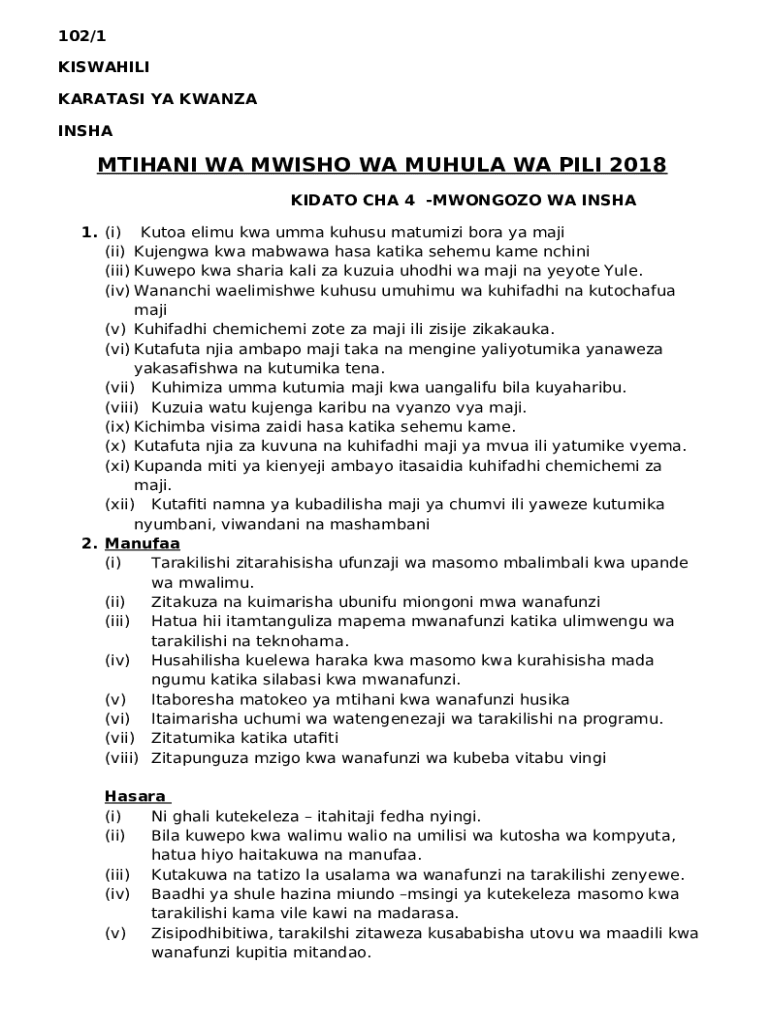 KISWAHILI TEXTBOOK - SENIOR ONE (Prototype)PDF Doc Template | pdfFiller