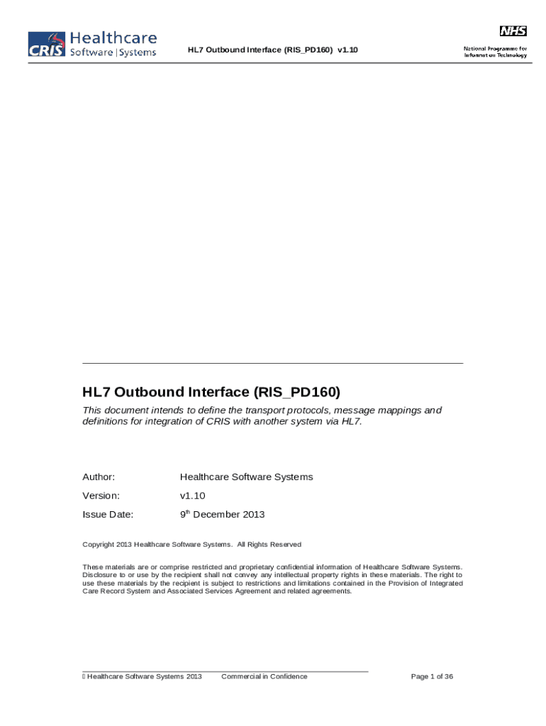HL7 Outbound Interface (RISPD160). v1.10 Doc Template | pdfFiller