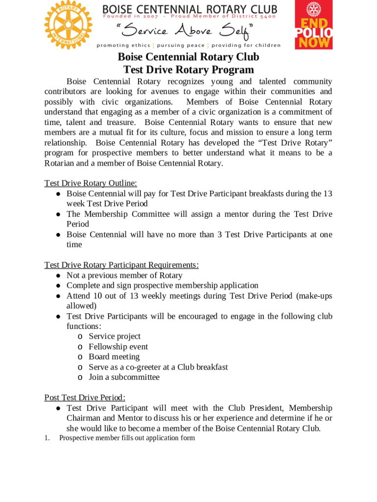 Boise Centennial Rotary Club Test Drive Rotary Program - NET Doc ...