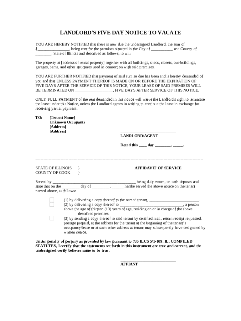 Illinois 5 Day Notice Pdf - Fill Online, Printable, , Blank ... Doc ...