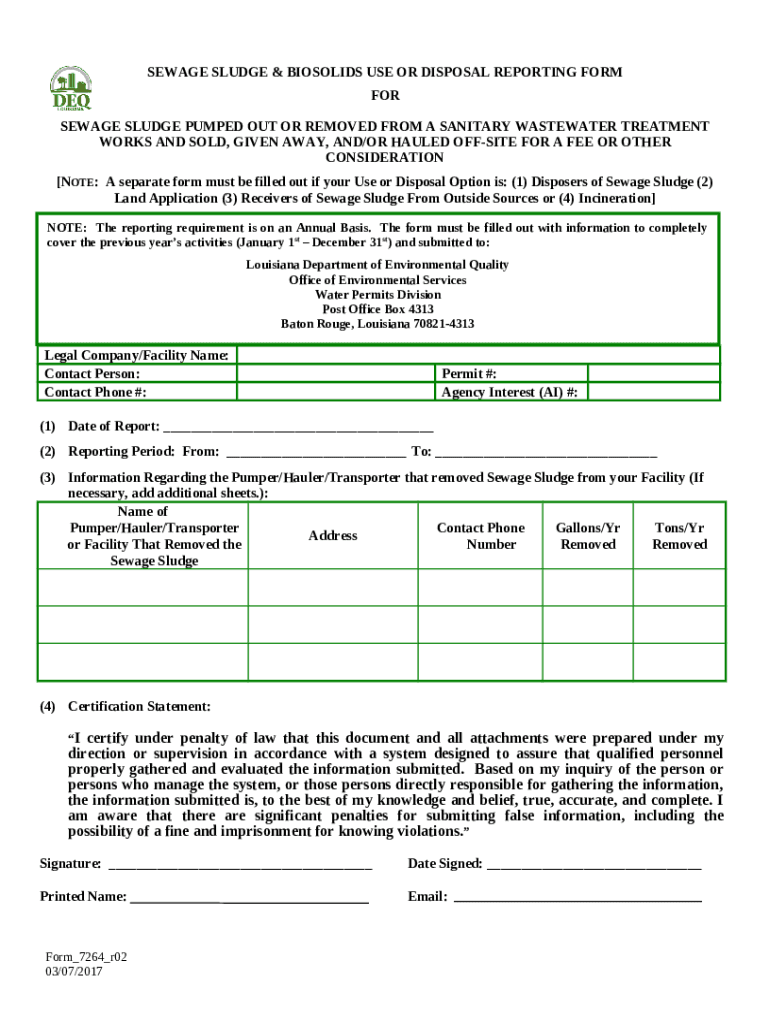 SEWAGE SLUDGE & BIOSOLIDS USE OR DISPOSAL REPORTING Doc Template ...