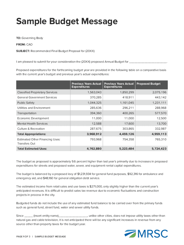 Fillable Online Sample Budget Request Letter for Cities/Towns Fax Email ...