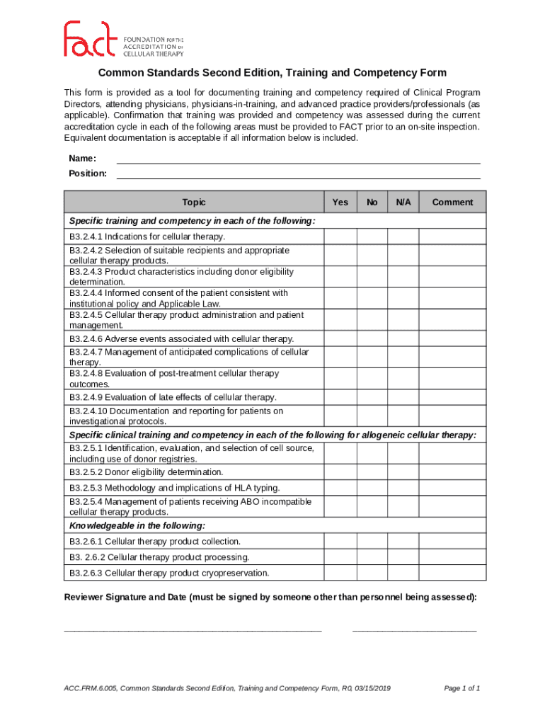 Common Standards Training and Competency Doc Template | pdfFiller